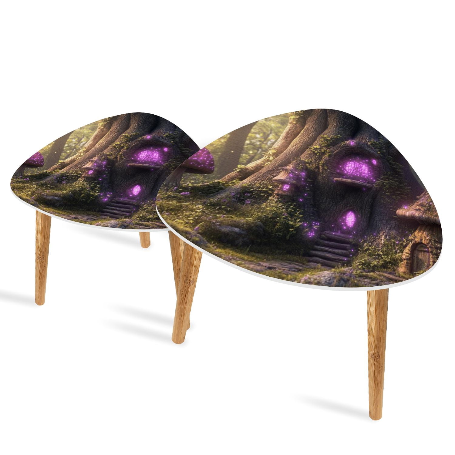 Set of 2 Triangle End Table Mushroom UV Tree Floral Plants Aesthetic ...