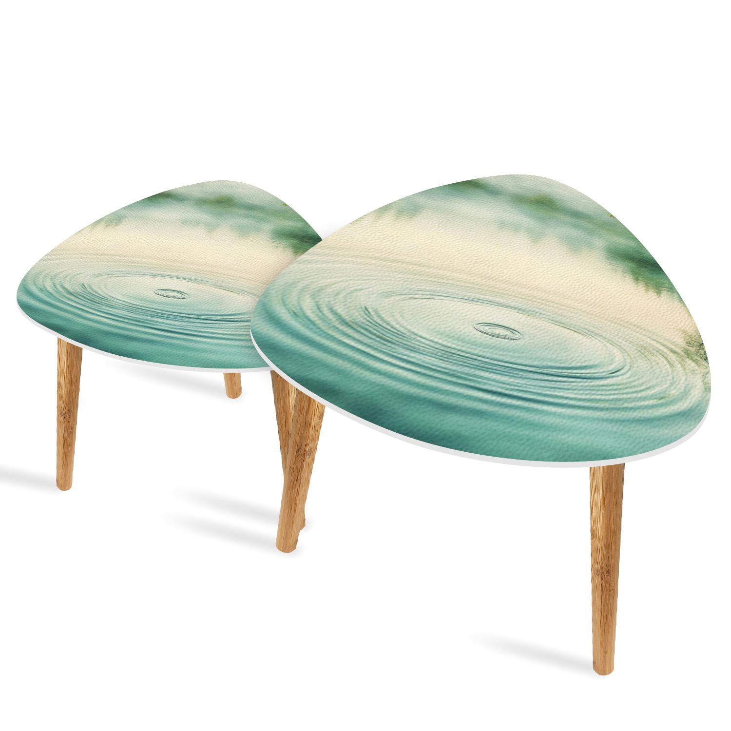 Set of 2 Triangle End Table Nautical Coastal Clear Rippled Water ...