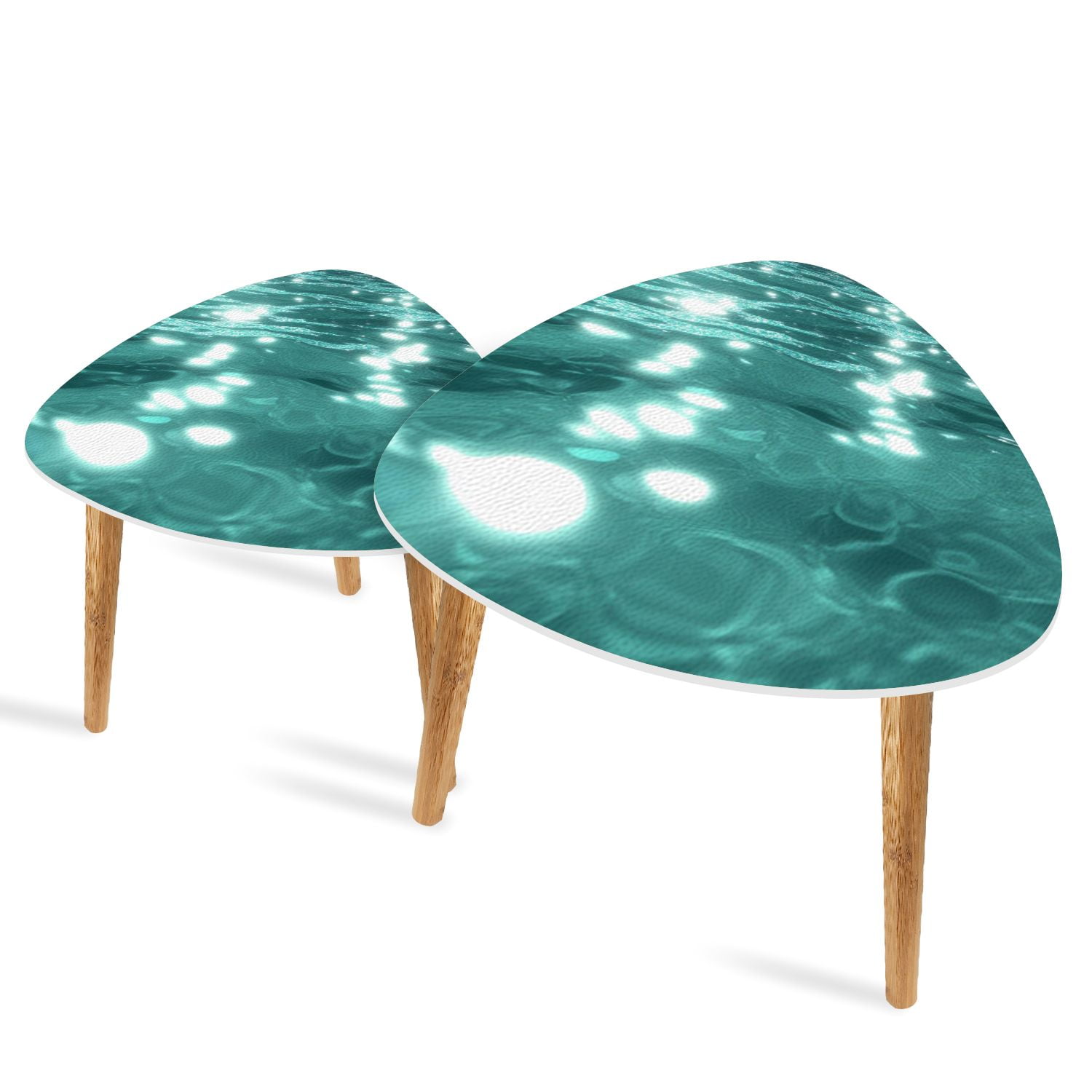 Set of 2 Triangle End Table Nautical Coastal Clear Rippled Water ...