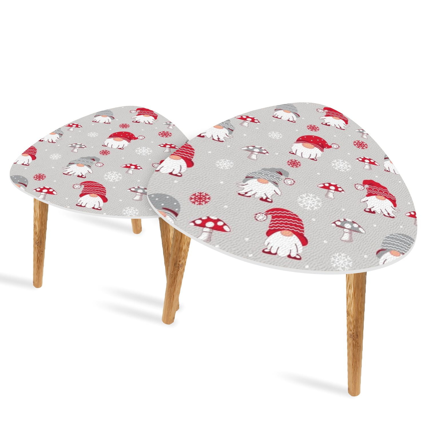 Set of 2 Triangle End Table New Santa Gnomes winter mushroom fun ...