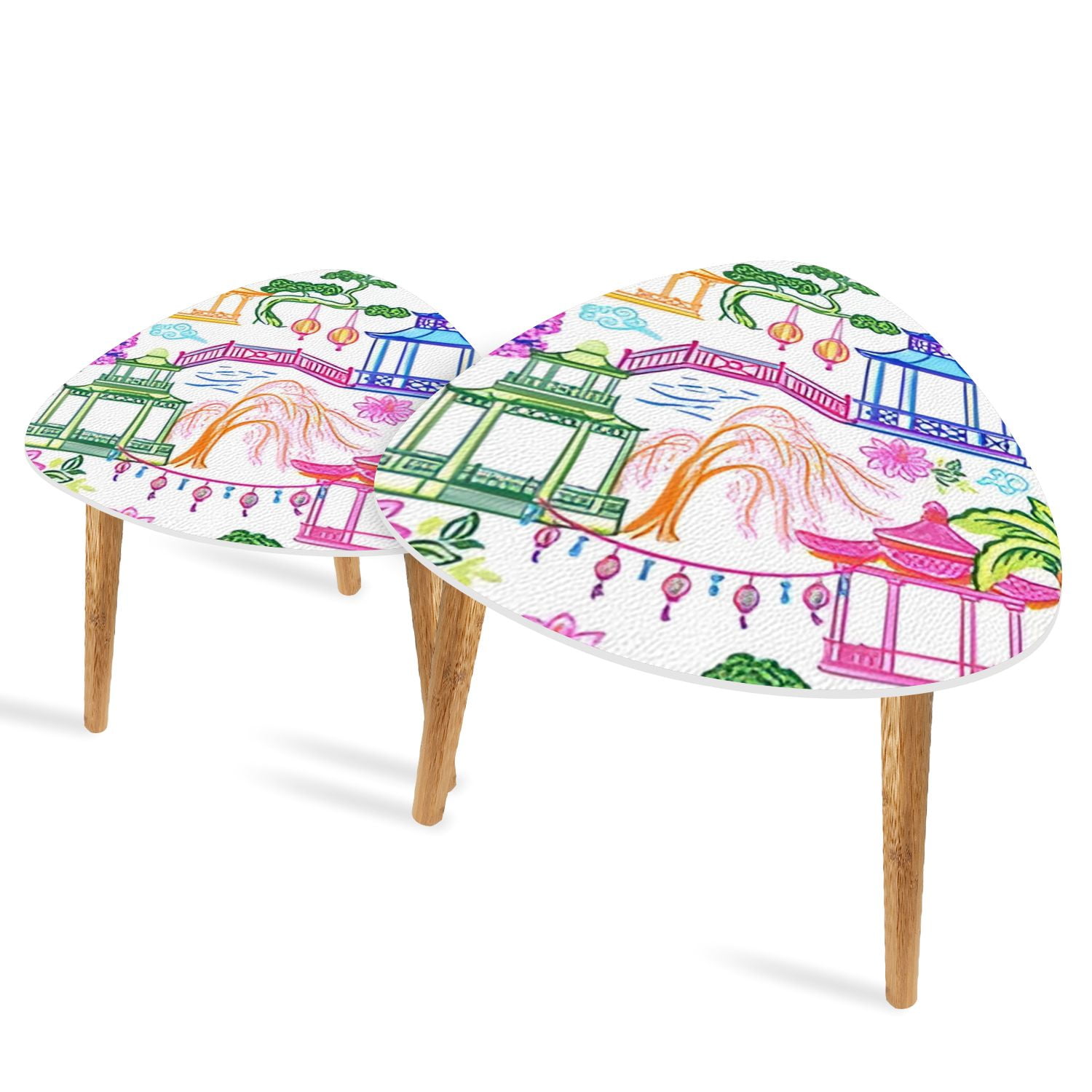 Set of 2 Triangle End Table Pagodas trees Seamless pattern hand drawn ...