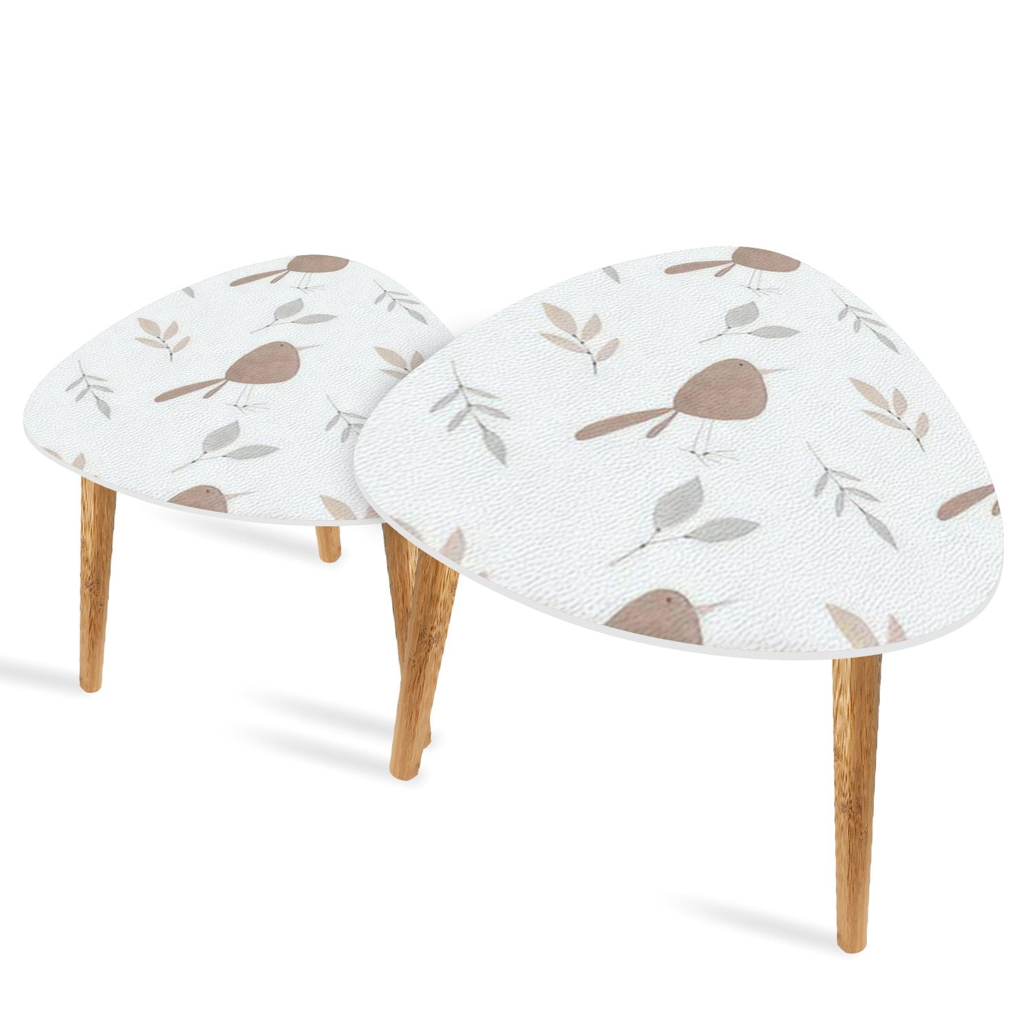 Set of 2 Triangle End Table Pastel seamless leaves cute bird ...