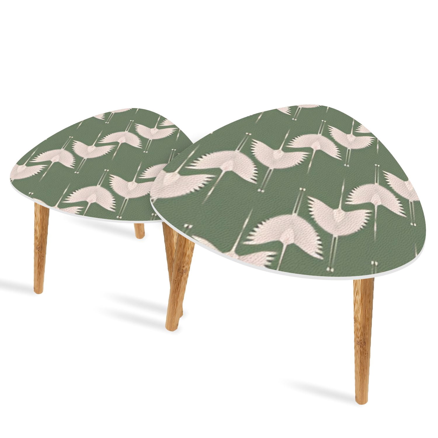 Set of 2 Triangle End Table Pink herons Art Deco style Seamless Pattern ...