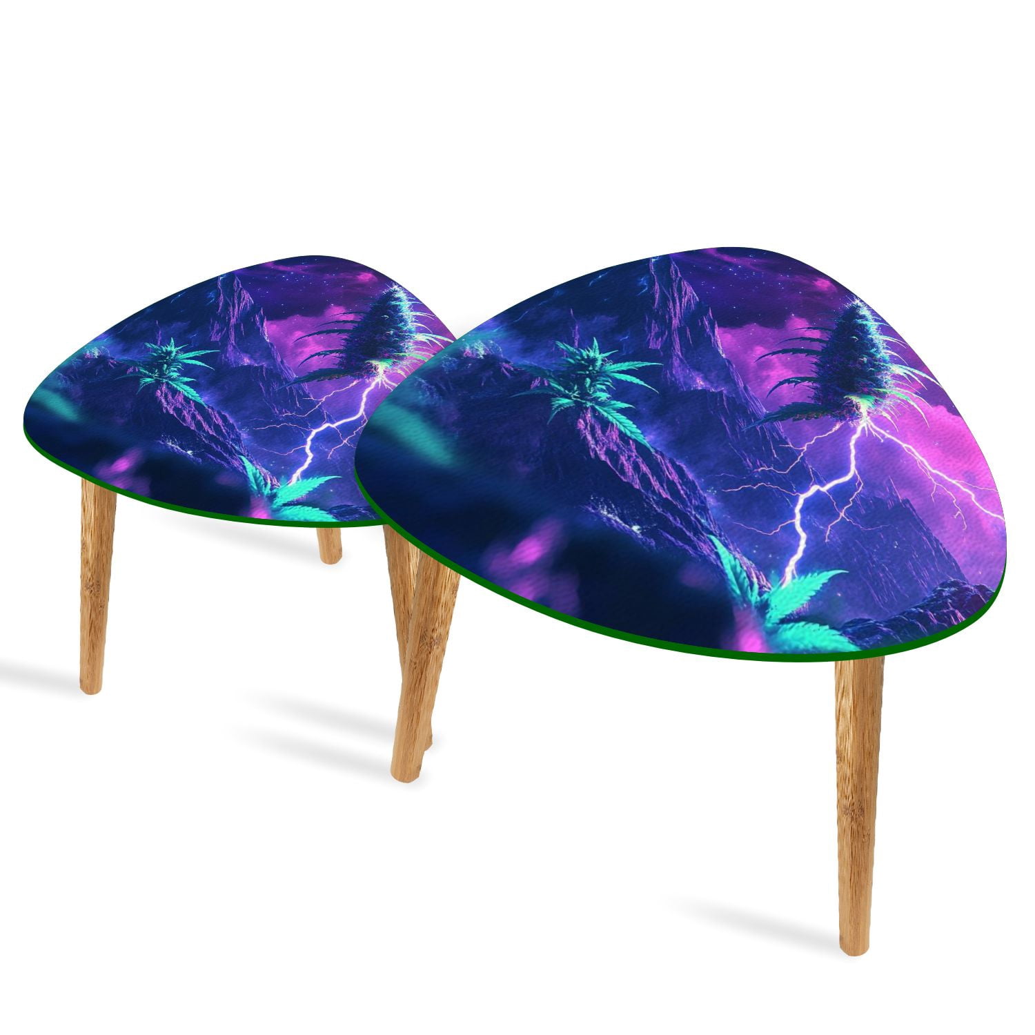 Set of 2 Triangle End Table Planet Mountain Plant Floral Mysterious Set ...