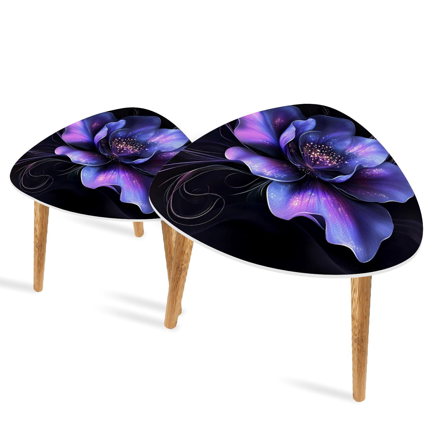 Set of 2 Triangle End Table Purple Purple Wall Decor Purple Flower Set ...