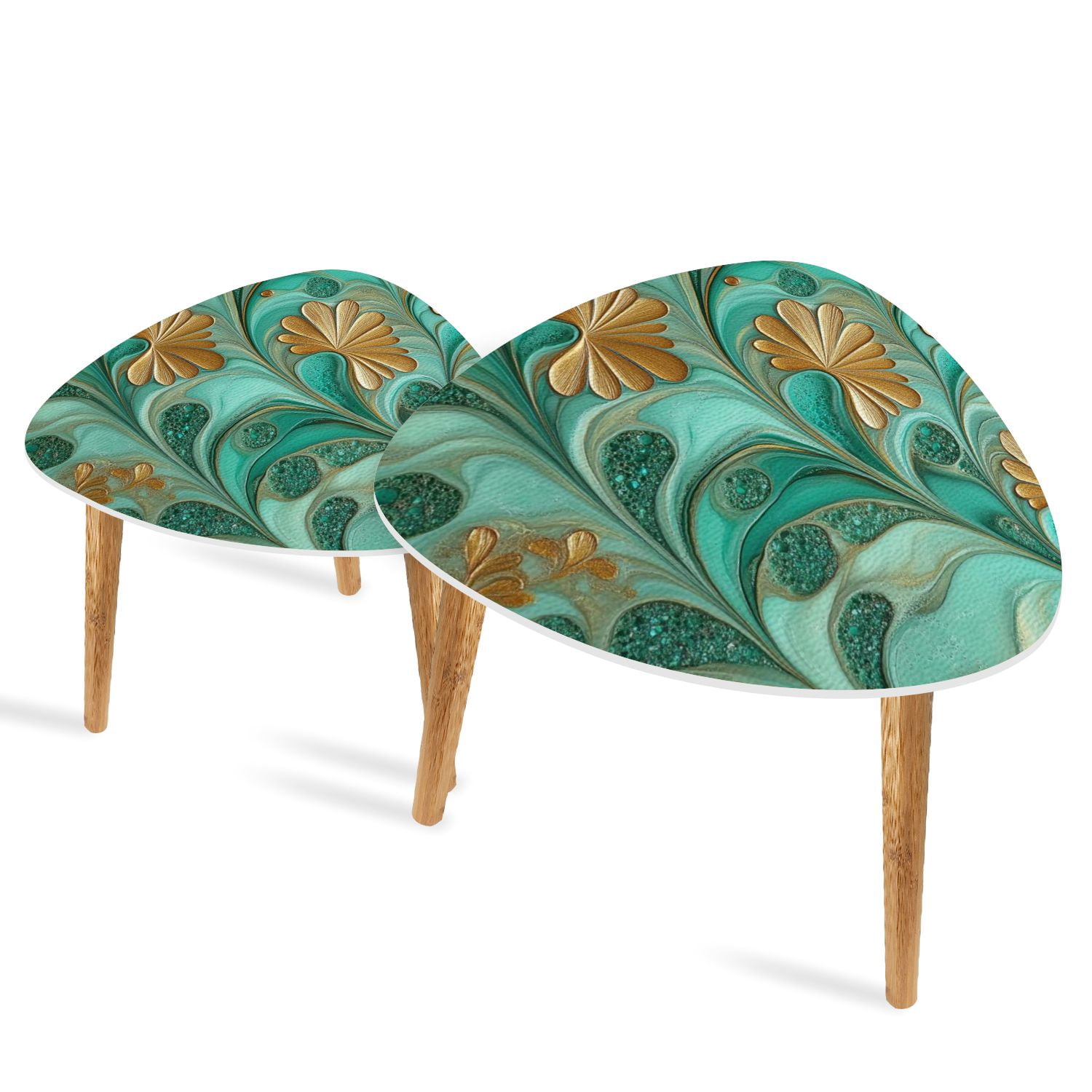 Set of 2 Triangle End Table Retro Turquoise Marble Swirling Patterns ...