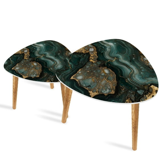 Set of 2 Triangle End Table Retro Turquoise Marble Swirling Patterns ...