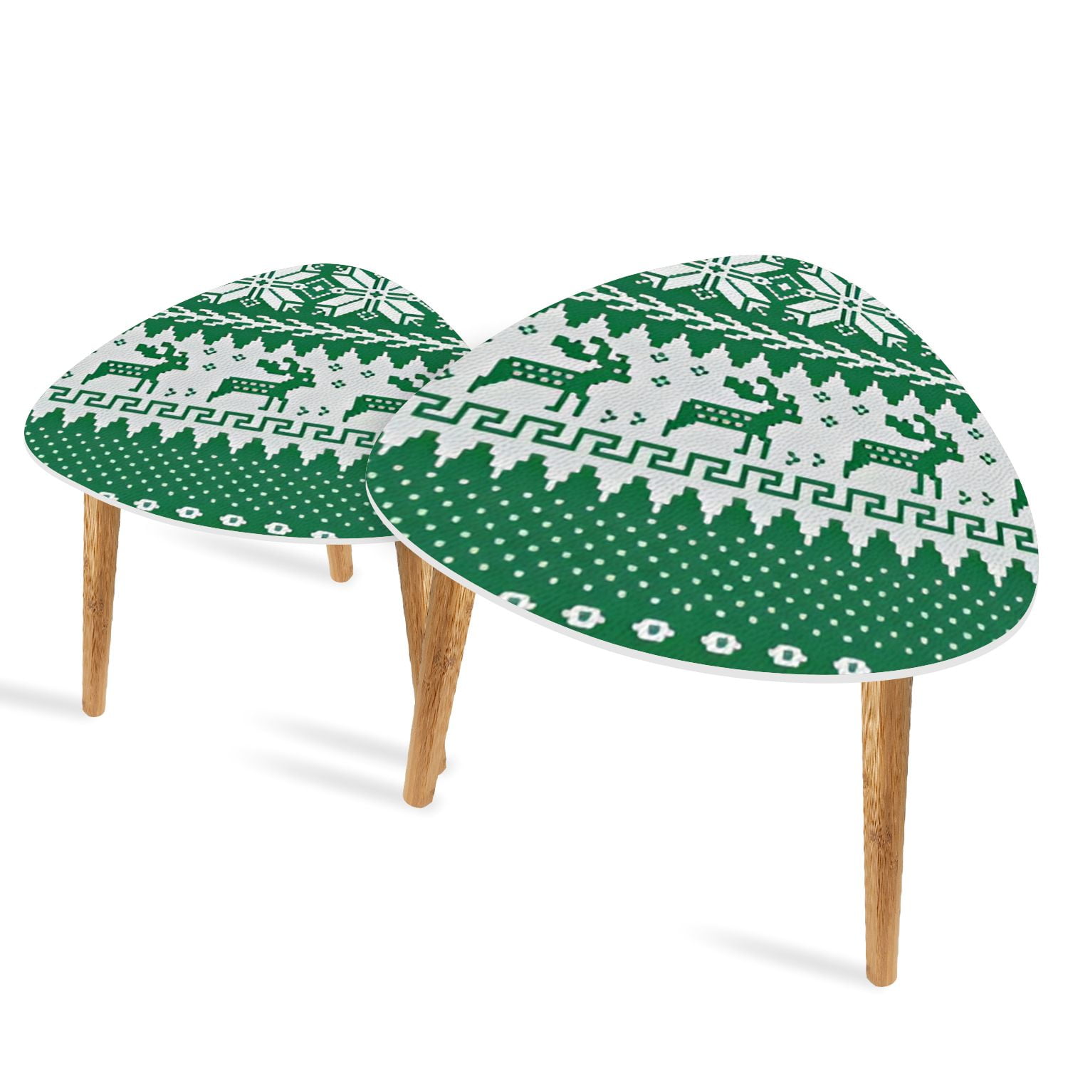 Set of 2 Triangle End Table Retro nordic isle knit for winter Christmas ...