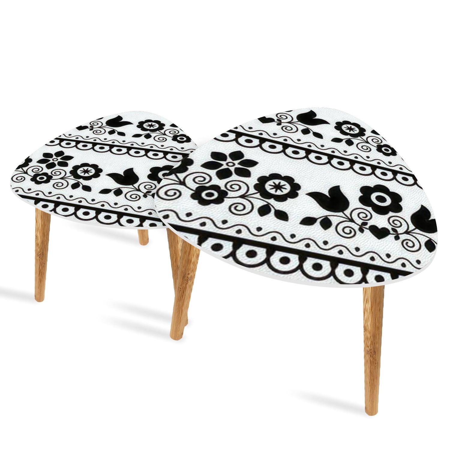 Set of 2 Triangle End Table Retro seamless textile fabric print floral ...