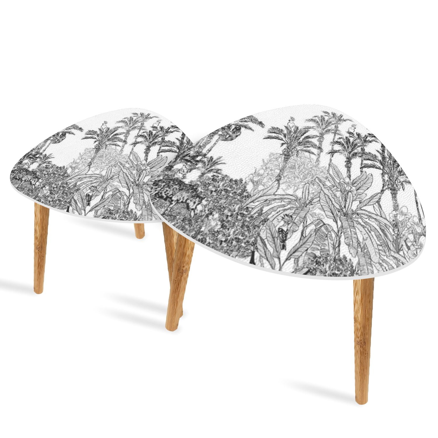 Set of 2 Triangle End Table Seamless Border Leopard Parrots Hoopoe ...