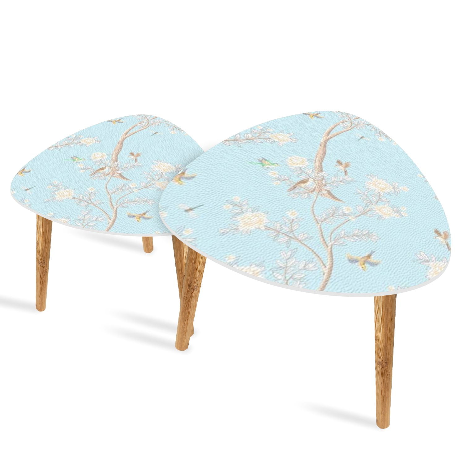 Set of 2 Triangle End Table Seamless Chinoiserie pattern peonies birds ...