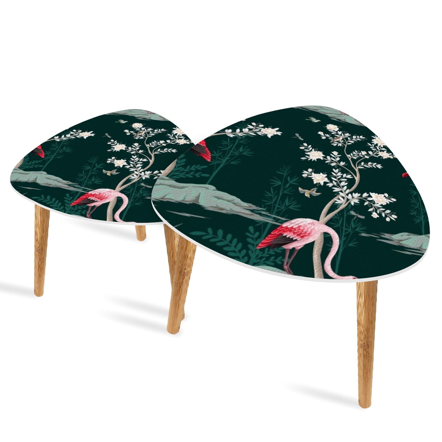 Set of 2 Triangle End Table Seamless Chinoiserie pattern peonies birds ...