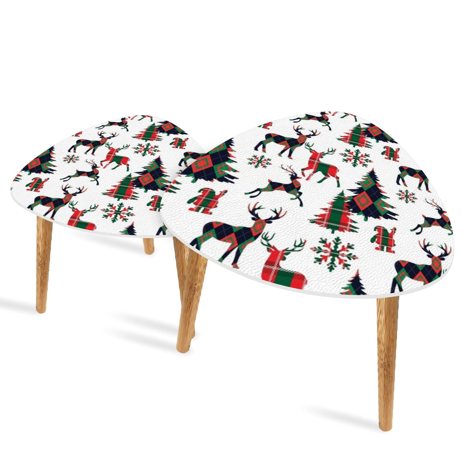 Set of 2 Triangle End Table Seamless Christmas Reindeer Pattern ...