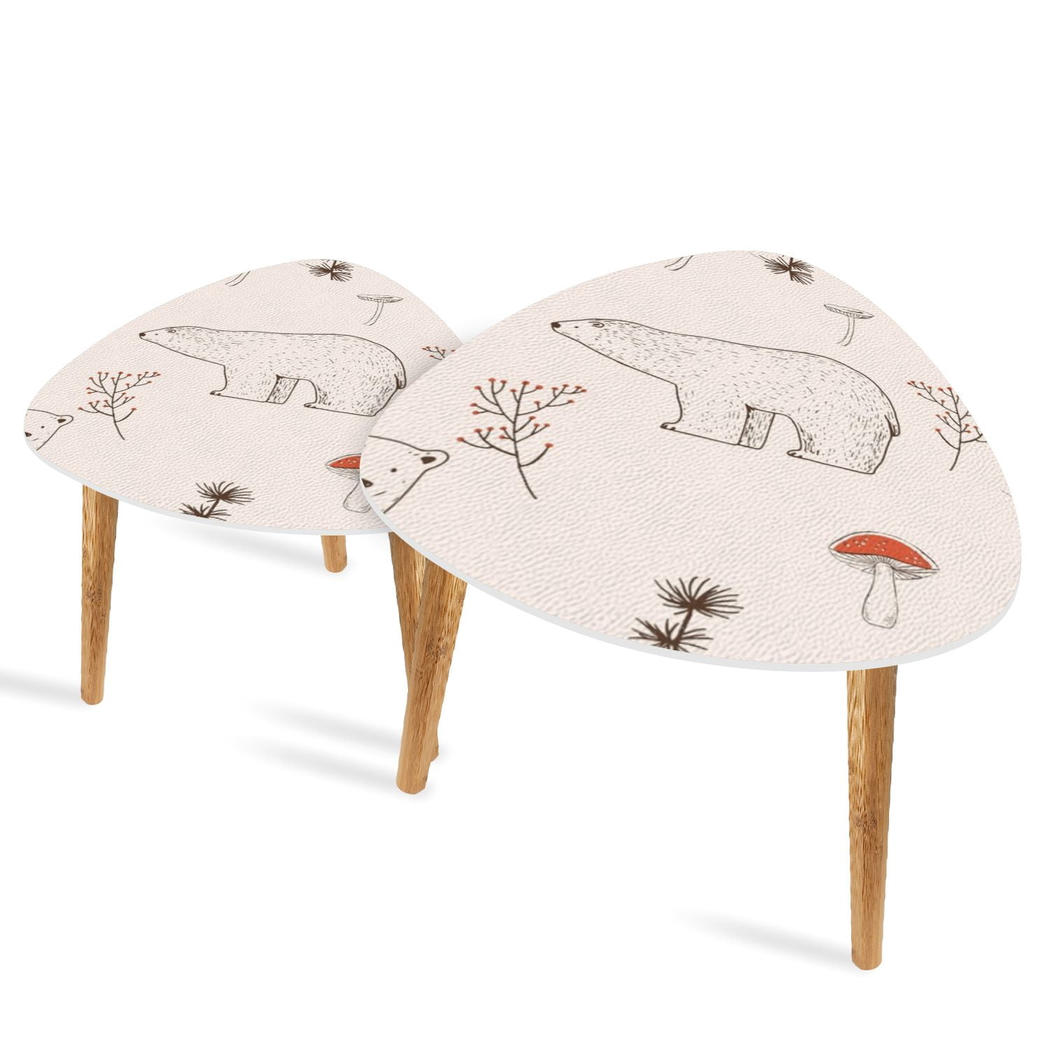 Set of 2 Triangle End Table Seamless Pattern Bears mushrooms Hand drawn ...