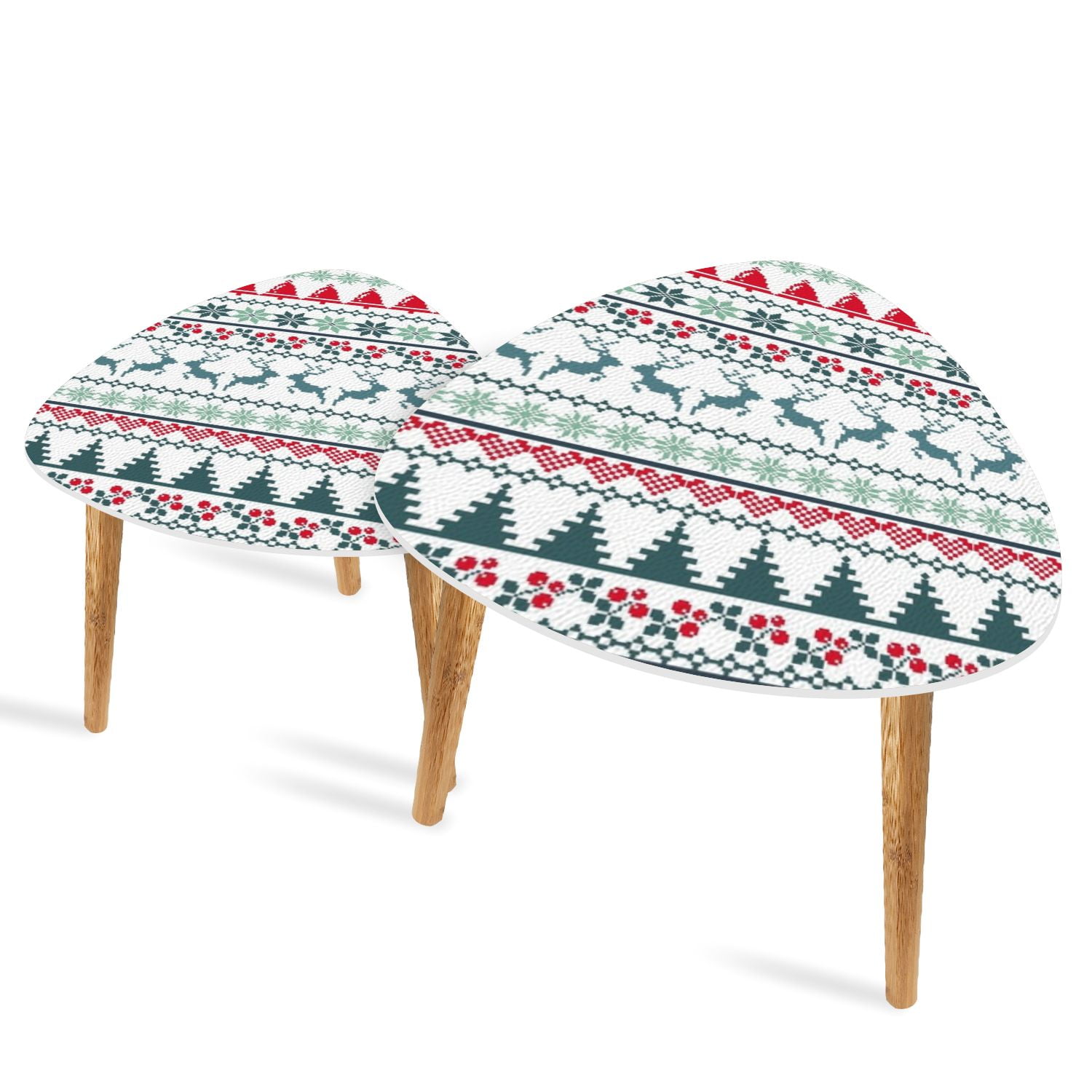 Set of 2 Triangle End Table Seamless Pixel Art Classic Nordic Christmas ...