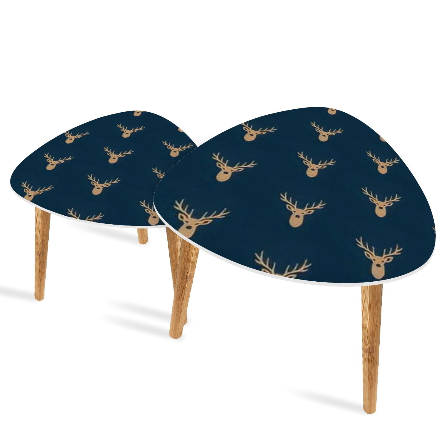 Set of 2 Triangle End Table Seamless deer hunting blue Set of 2 Side ...