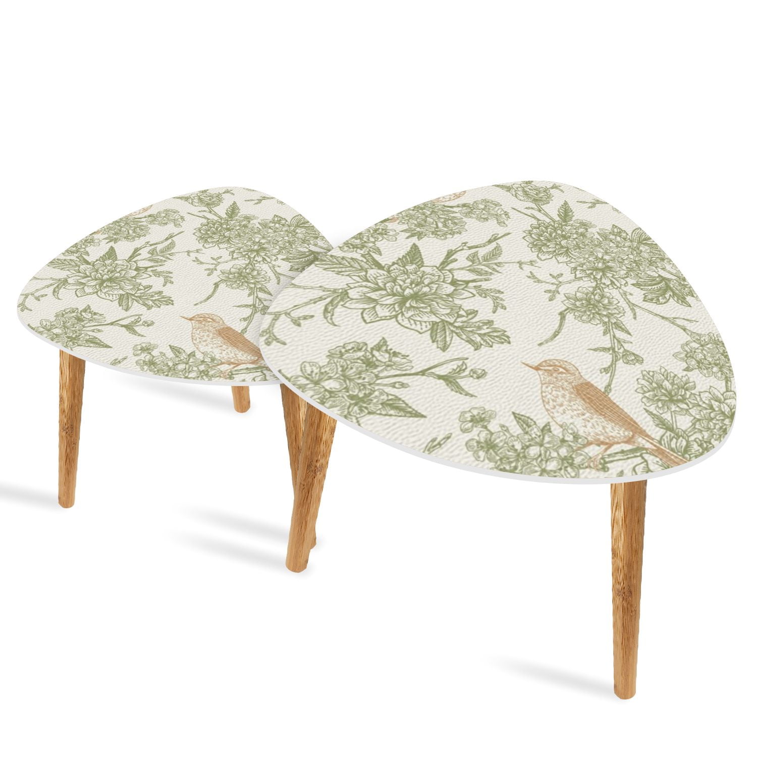 Set of 2 Triangle End Table Seamless floral pattern birds blossoming ...