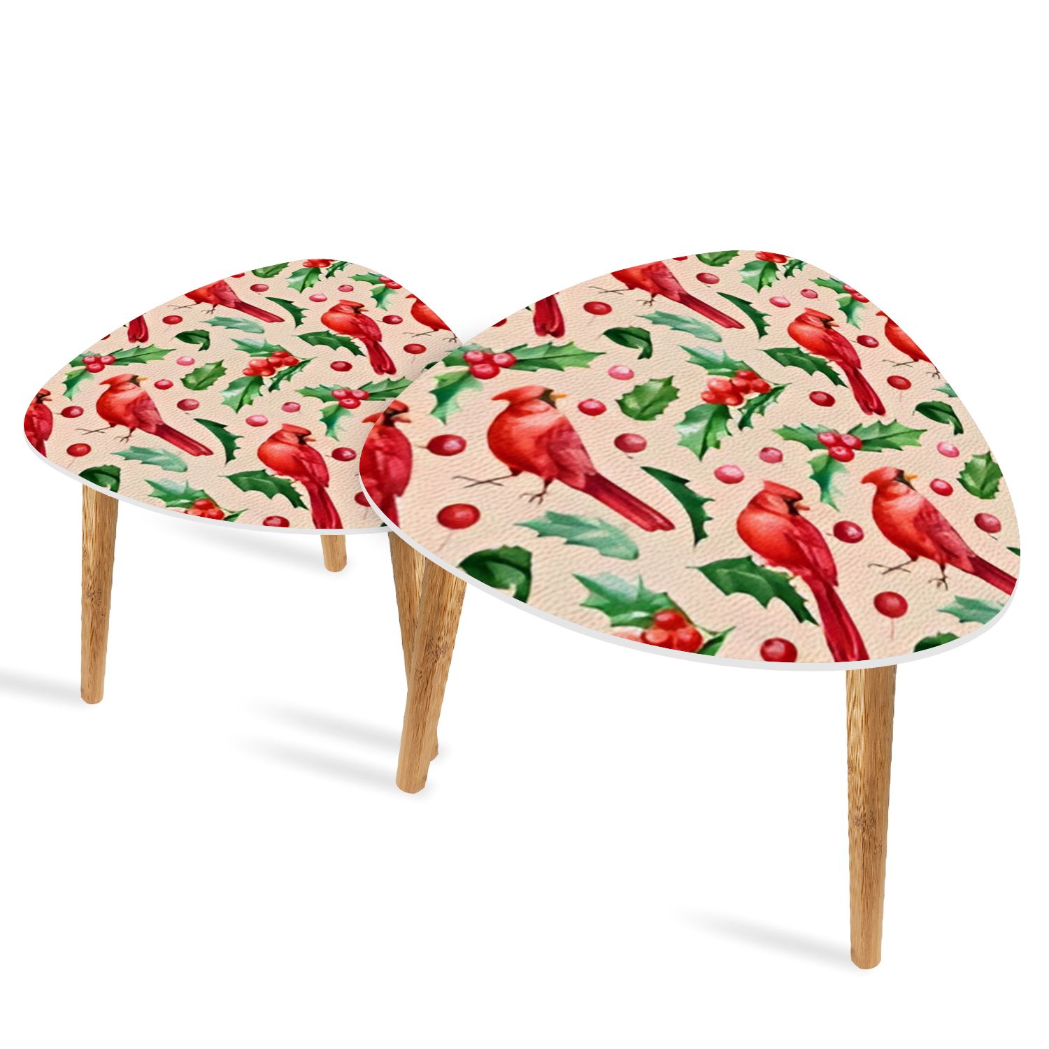 Set of 2 Triangle End Table Seamless pattern Christmas holly leaves ...