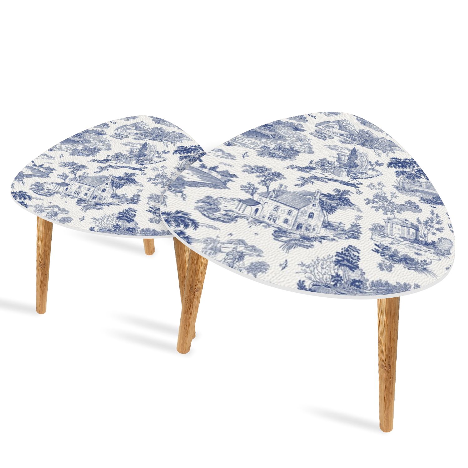 Set of 2 Triangle End Table Seamless pattern Toile inspired vintage ...