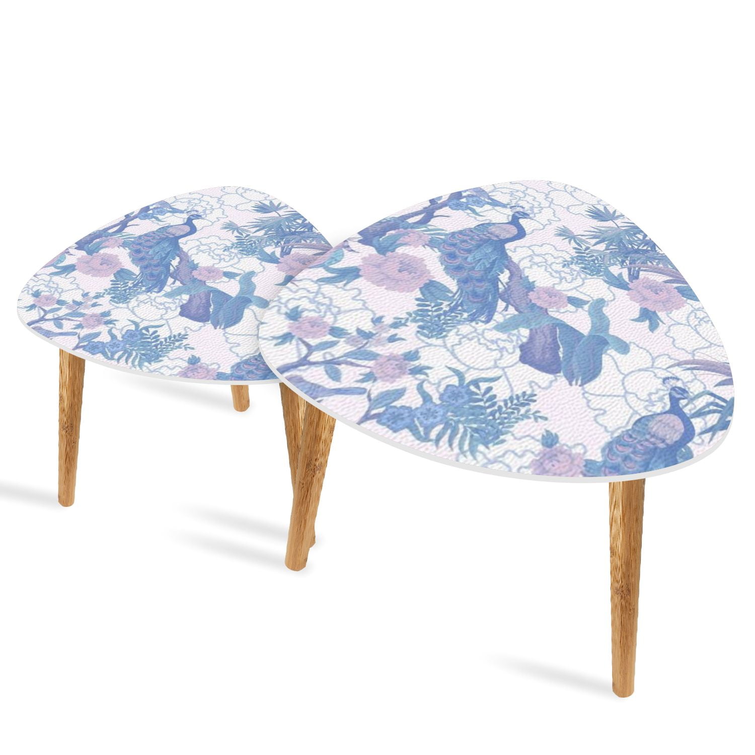 Set of 2 Triangle End Table Seamless pattern chinoiserie style birds peonies Set of 2 Side ...