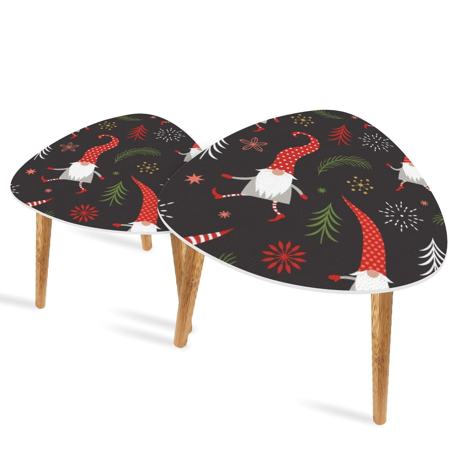 Set of 2 Triangle End Table Seamless pattern cute Christmas gnomes red ...