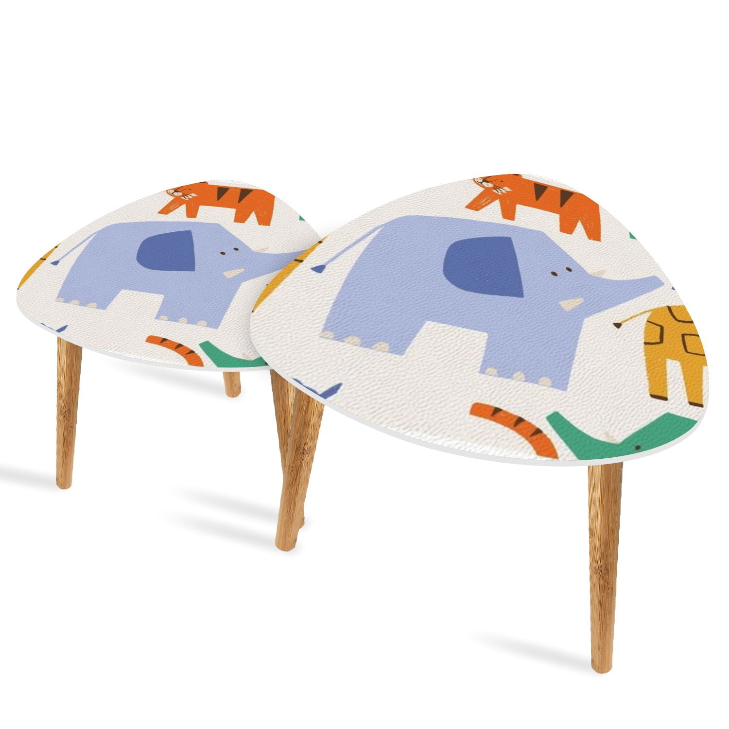 Set of 2 Triangle End Table Seamless pattern cute animals Elephant ...