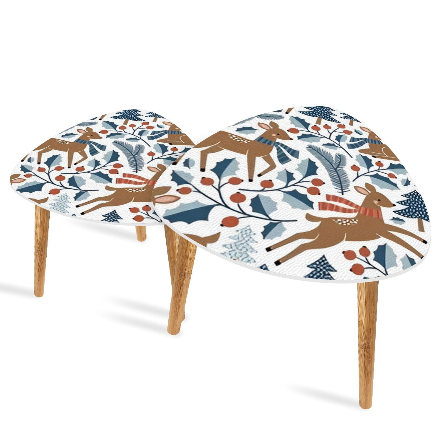 Set of 2 Triangle End Table Seamless pattern cute fawns pine trees for ...
