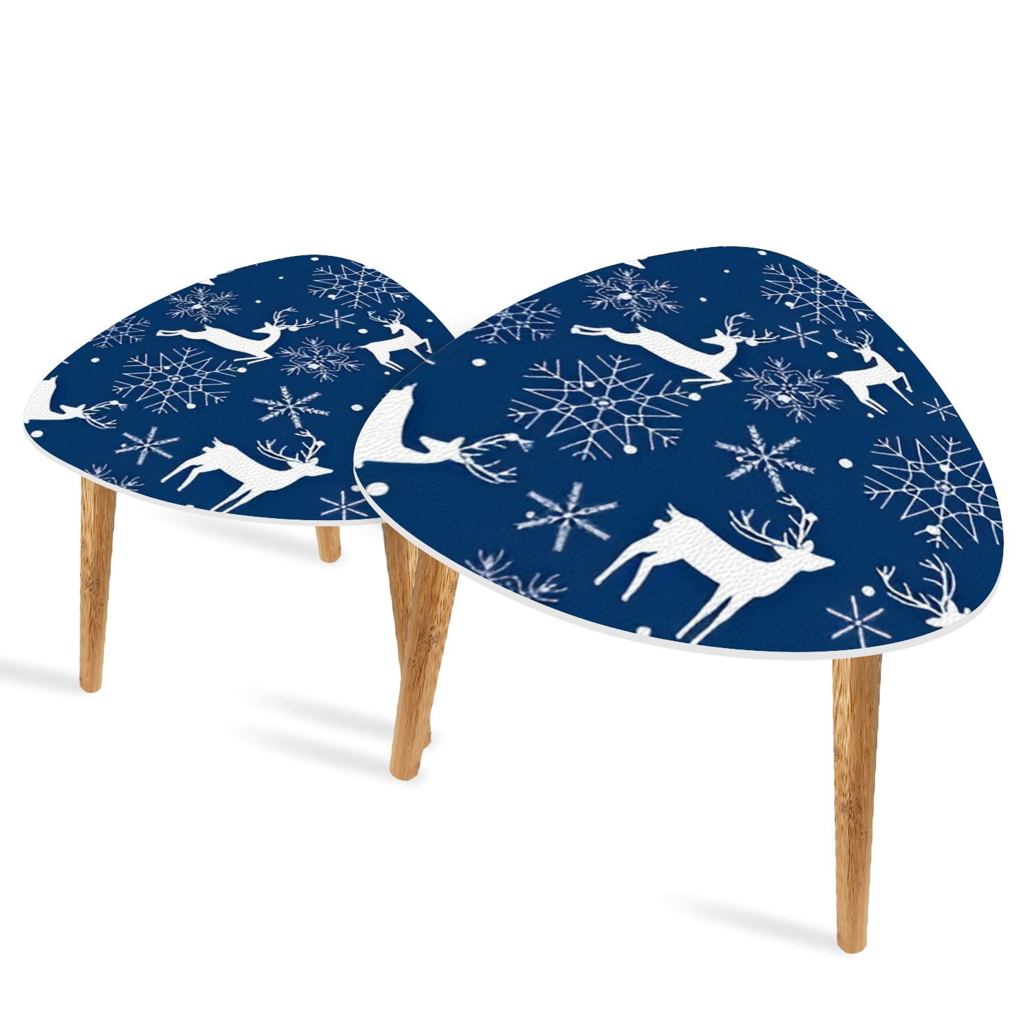 Set of 2 Triangle End Table Seamless pattern forest animals deer Set of ...