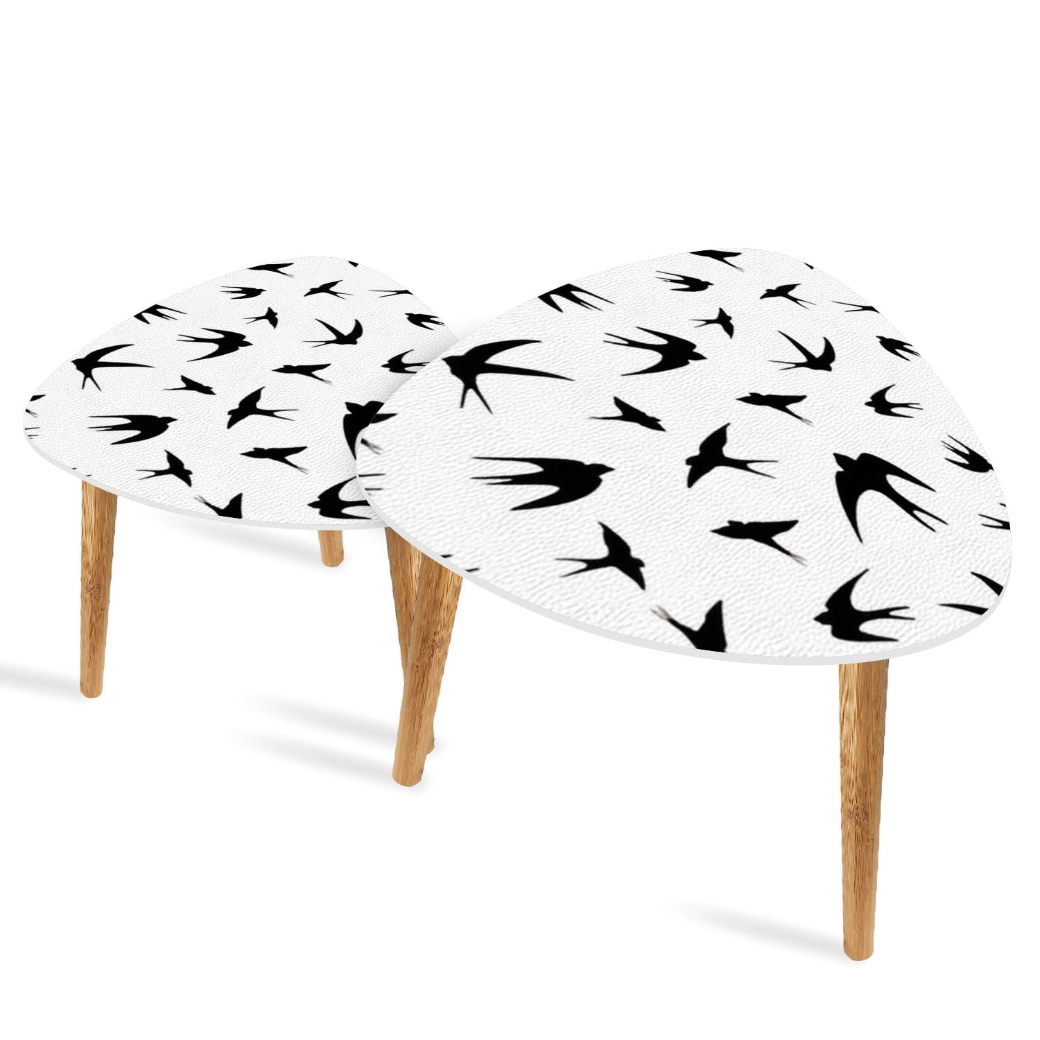Set of 2 Triangle End Table Seamless pattern swallows birds open wings ...