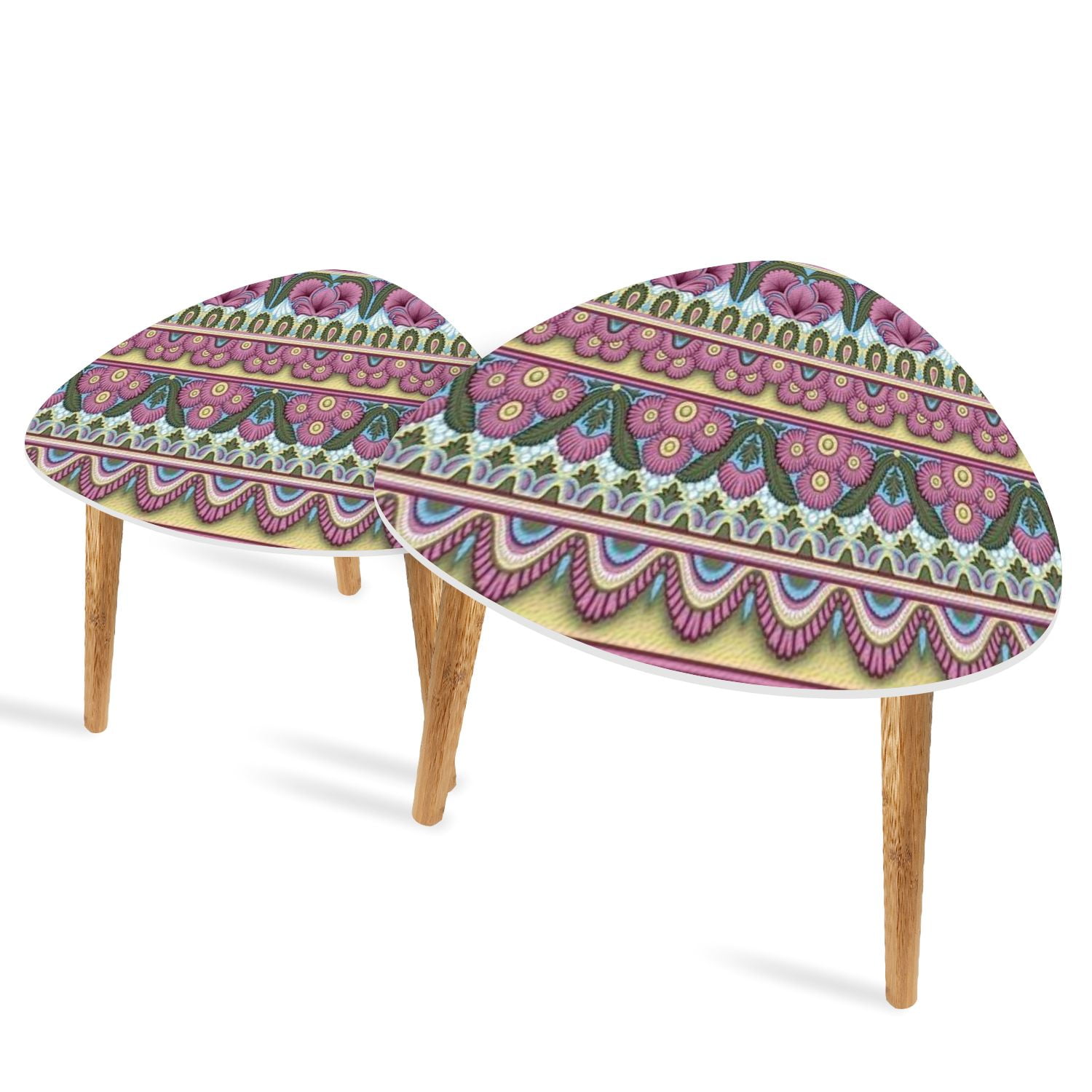 Set of 2 Triangle End Table Seamless tribal floral border design Set of ...