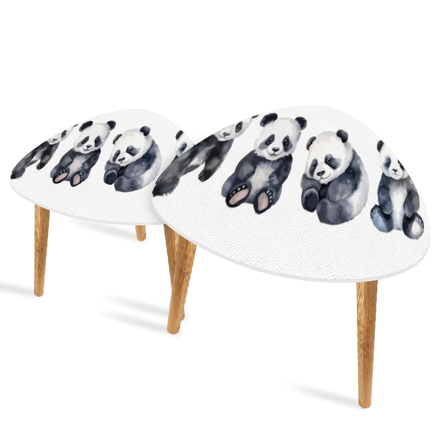 Set of 2 Triangle End Table Set cute panda bear watercolor white Set of ...