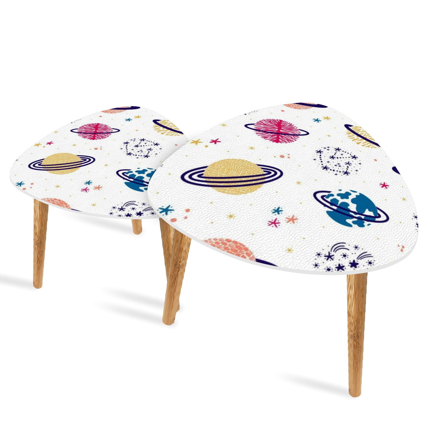 Set of 2 Triangle End Table Space Seamless Pattern Doodle Saturn Planet ...
