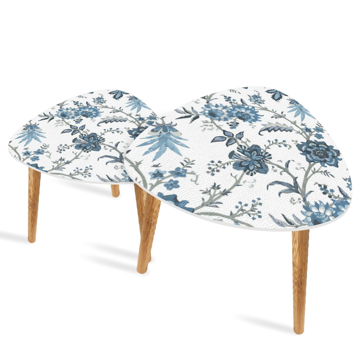 Set of 2 Triangle End Table The is close up flower Chinese character ...