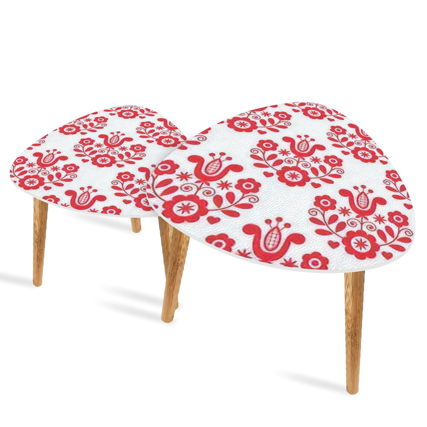 Set of 2 Triangle End Table Traditional retro floral seamless red white ...