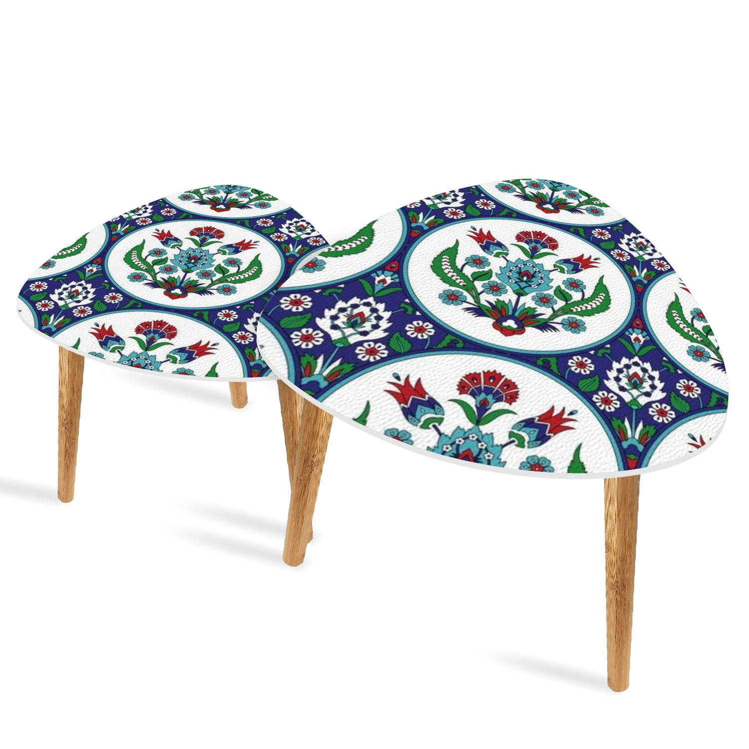Set of 2 Triangle End Table Turkish pattern seamless Ottoman iznik tile ...