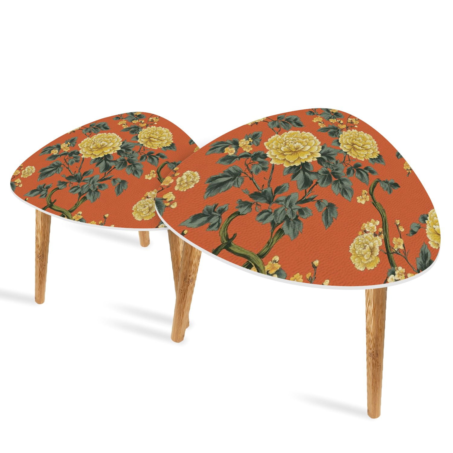 Set of 2 Triangle End Table Vintage Floral Peel And Stick Orange Green ...
