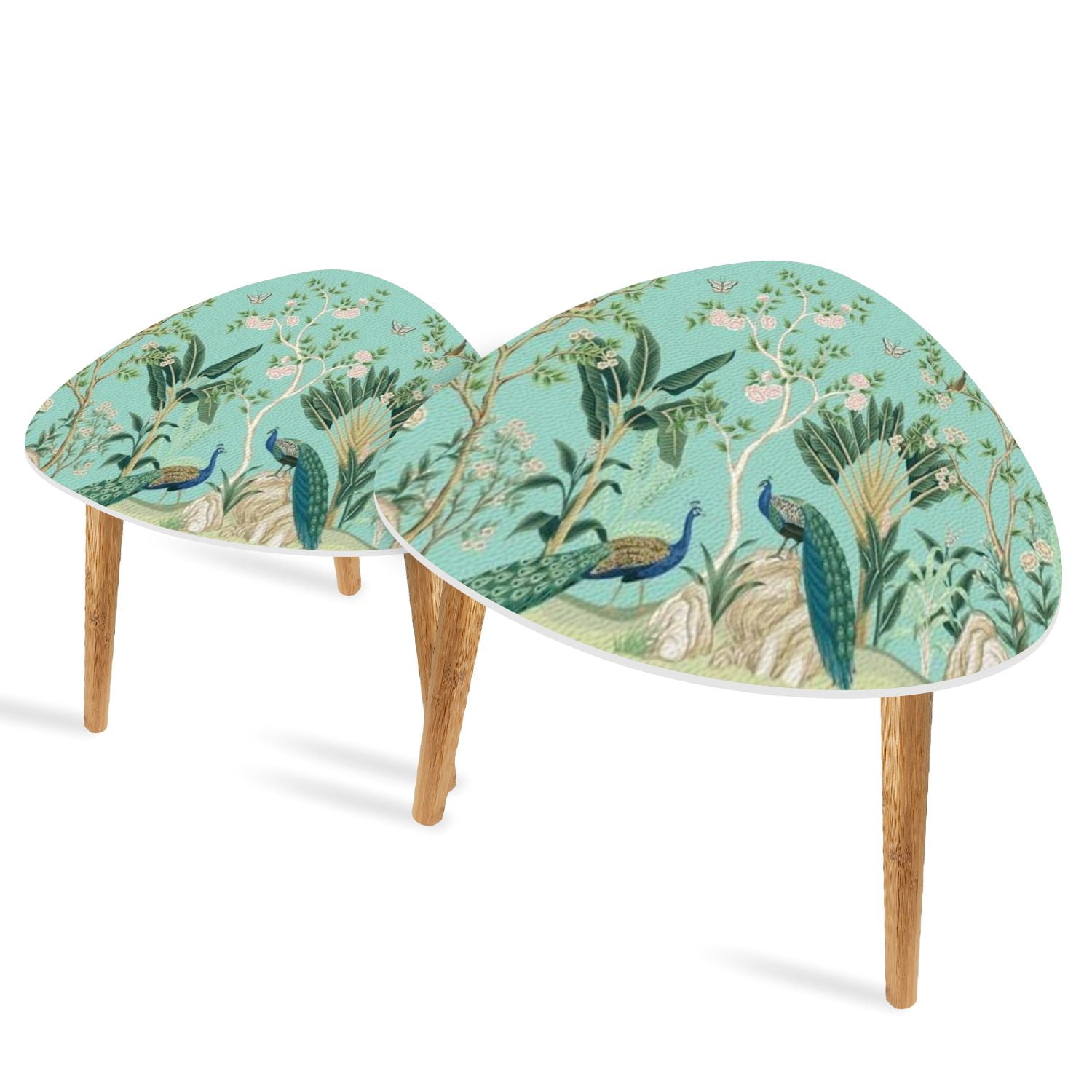 Set of 2 Triangle End Table Vintage botanical garden floral tree palm ...