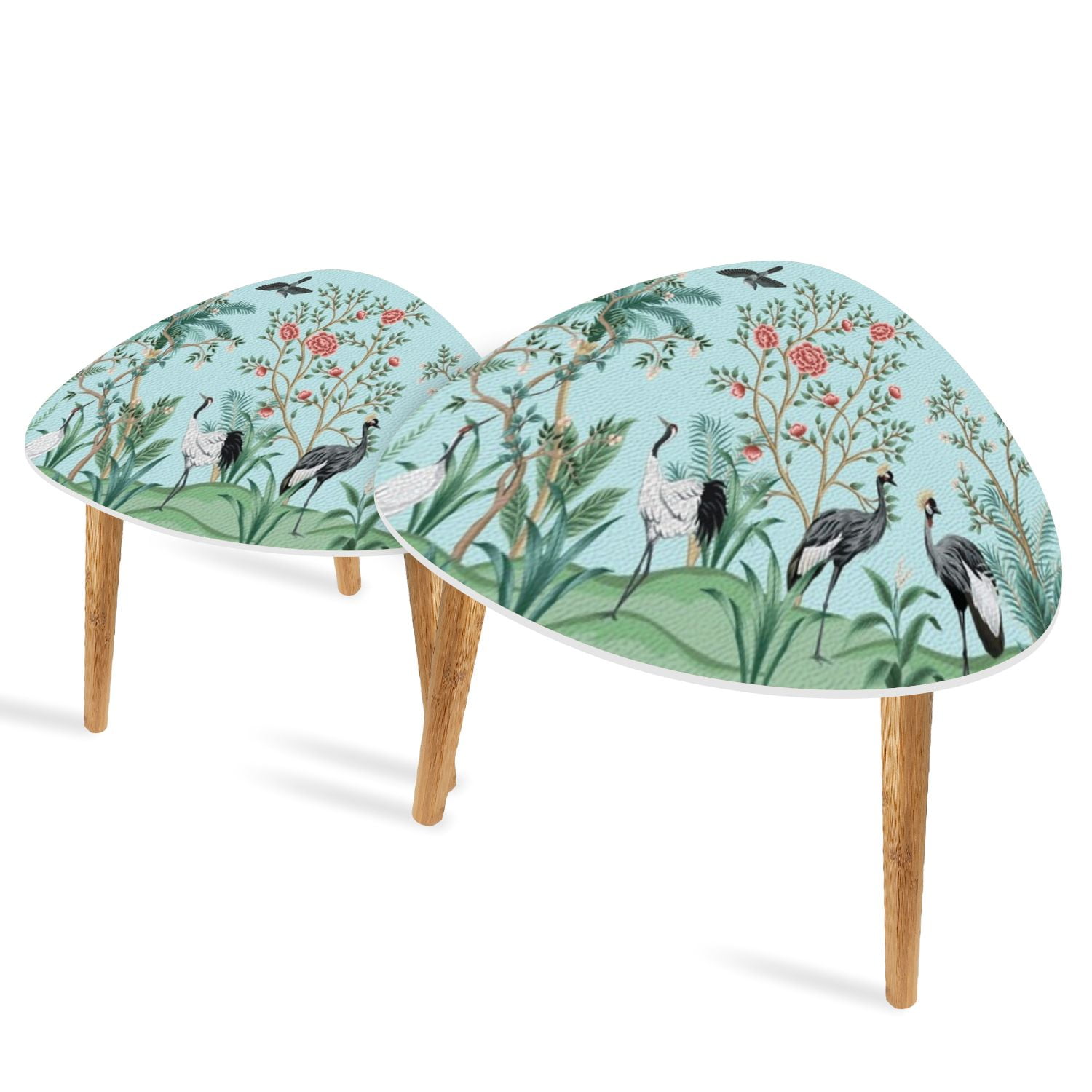 Set of 2 Triangle End Table Vintage botanical garden tree crane ...