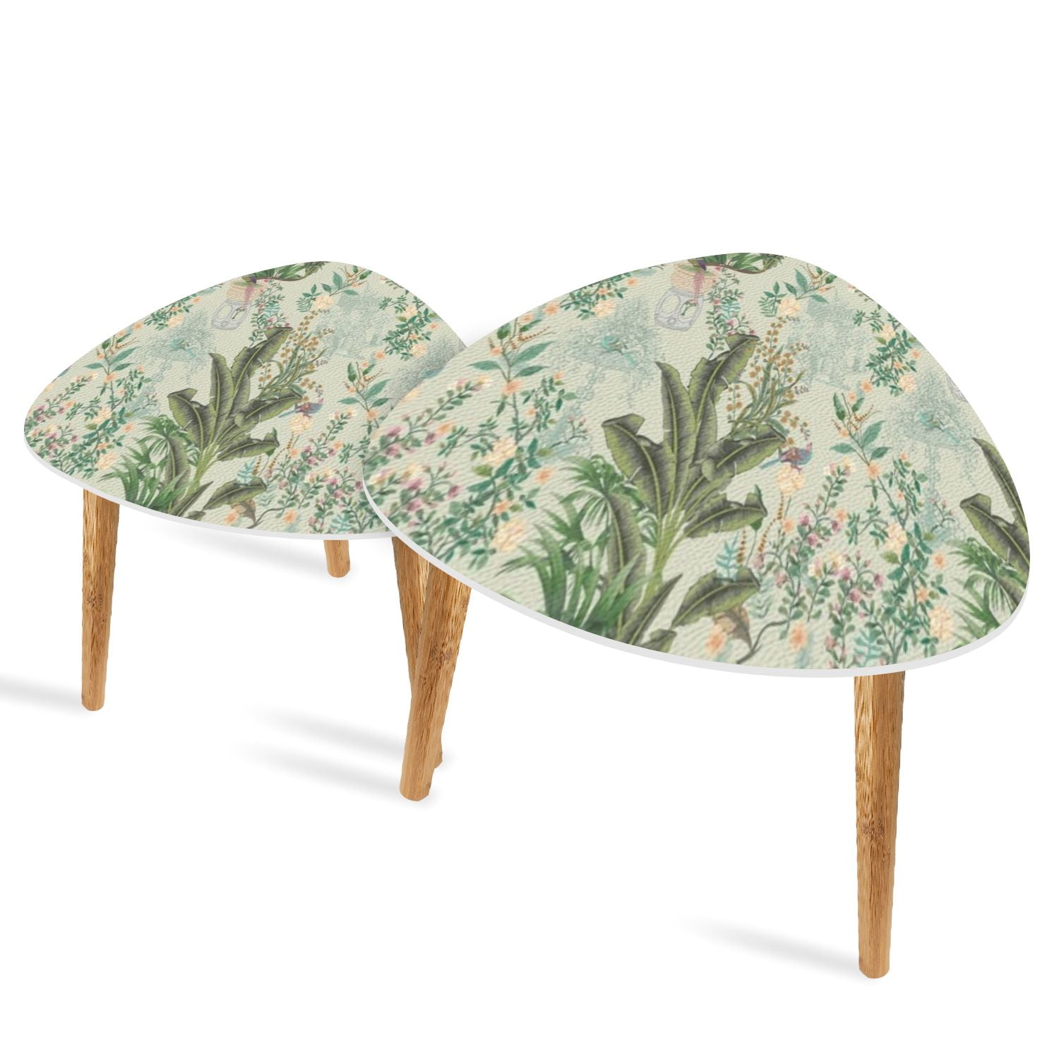 Set of 2 Triangle End Table Vintage decorative garden seamless pattern ...