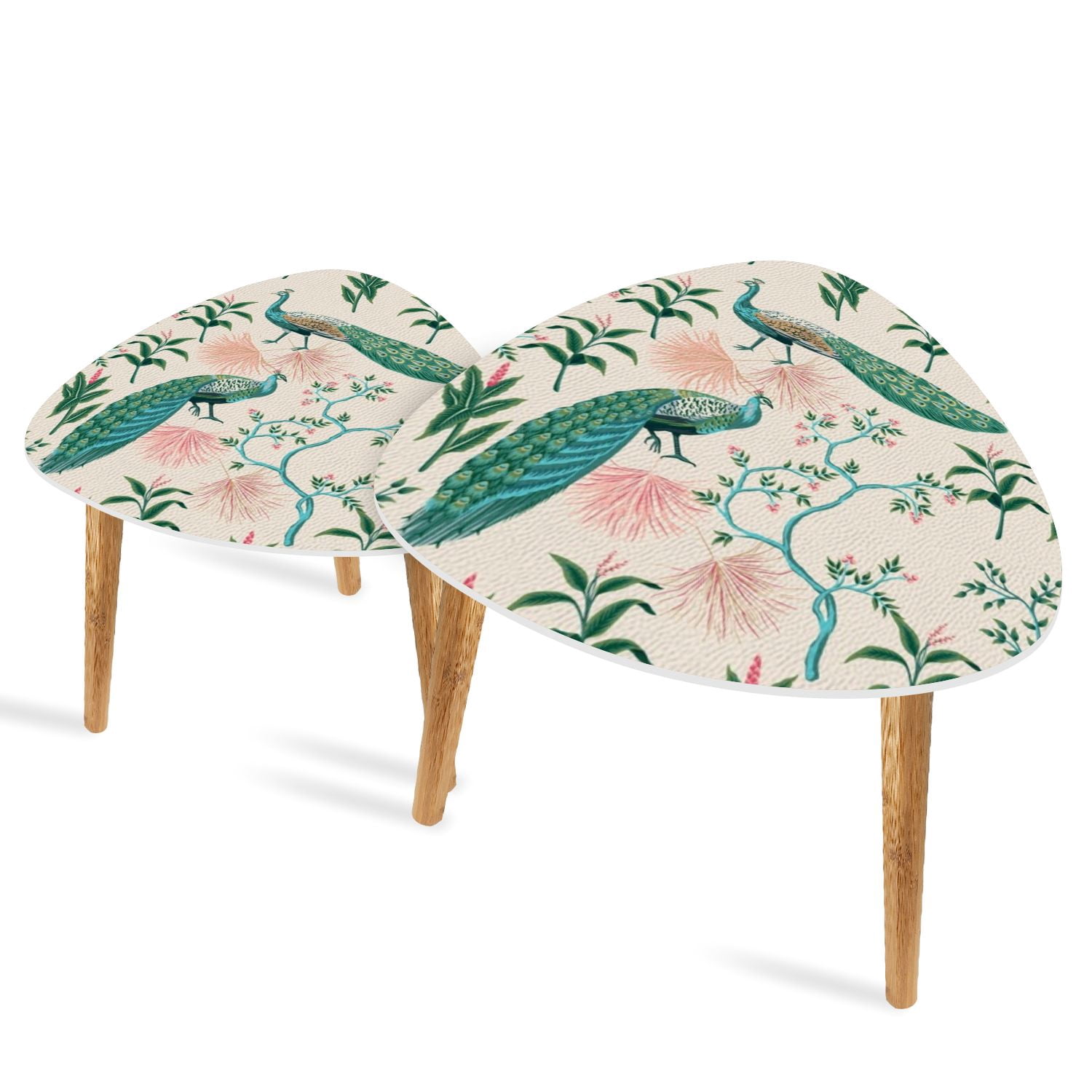 Set of 2 Triangle End Table Vintage garden tree palm leaves floral ...