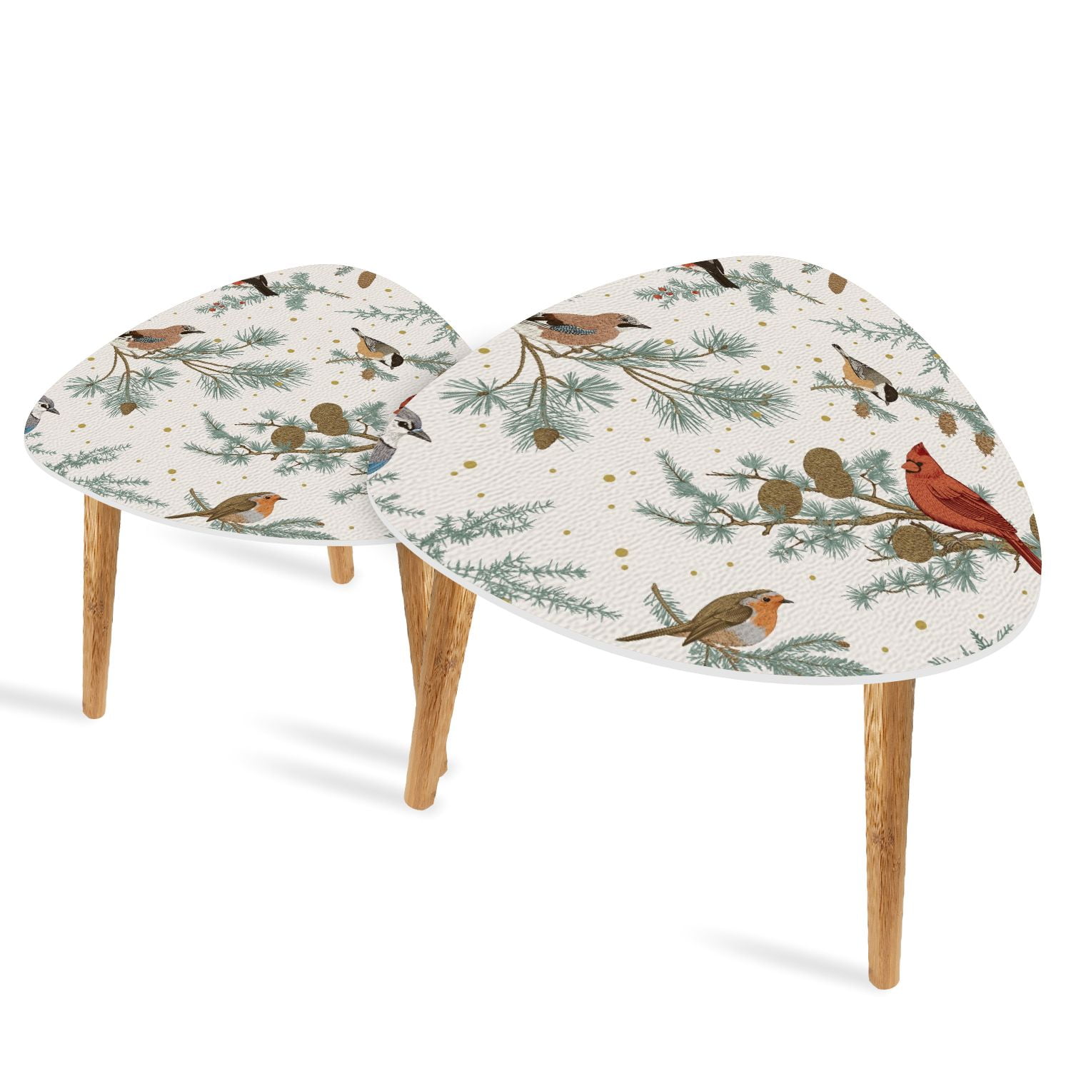 Set of 2 Triangle End Table Vintage seamless pattern Winter birds ...