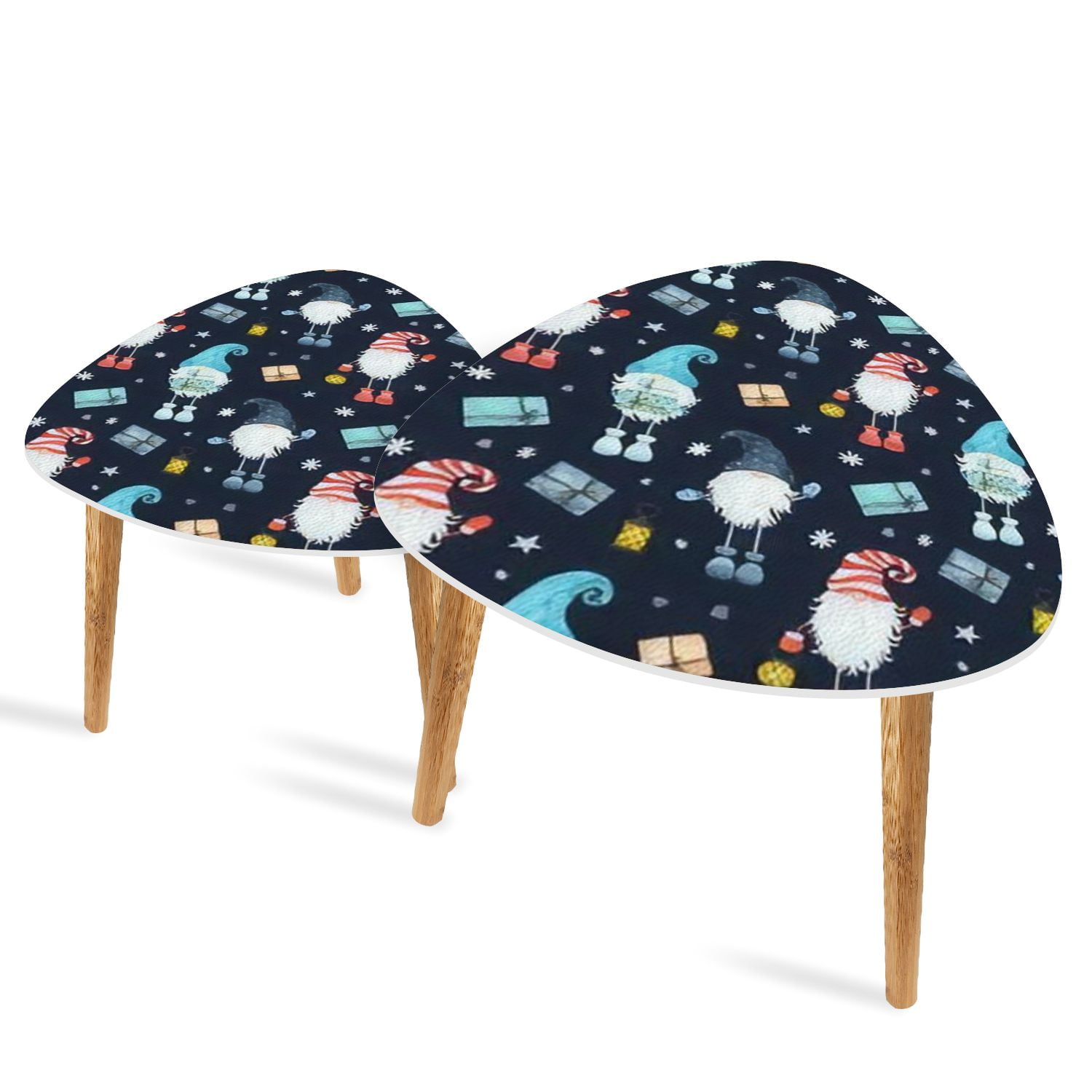 Set of 2 Triangle End Table Watercolor Christmas scandinavian gnome ...