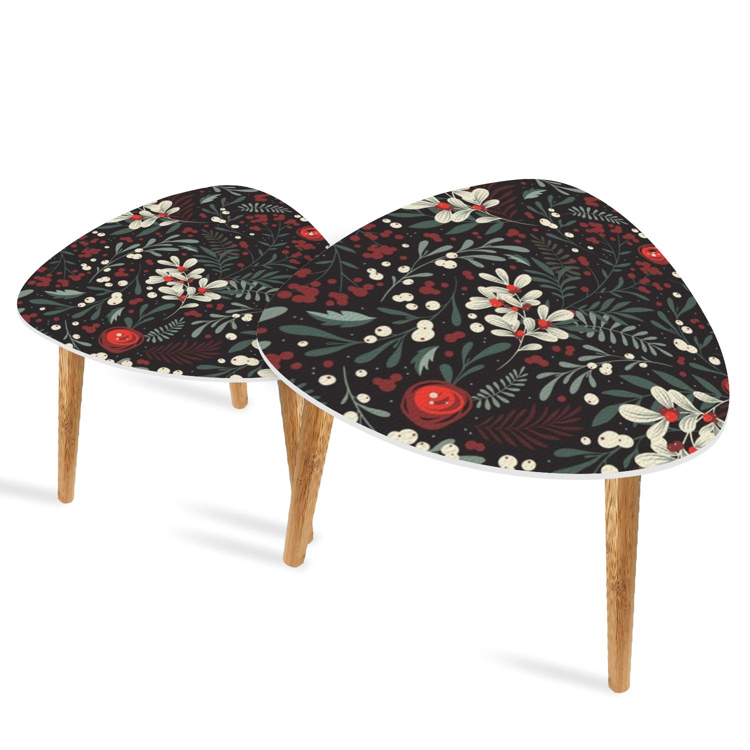 Set of 2 Triangle End Table Whimsical winter foliage Vintage Christmas ...
