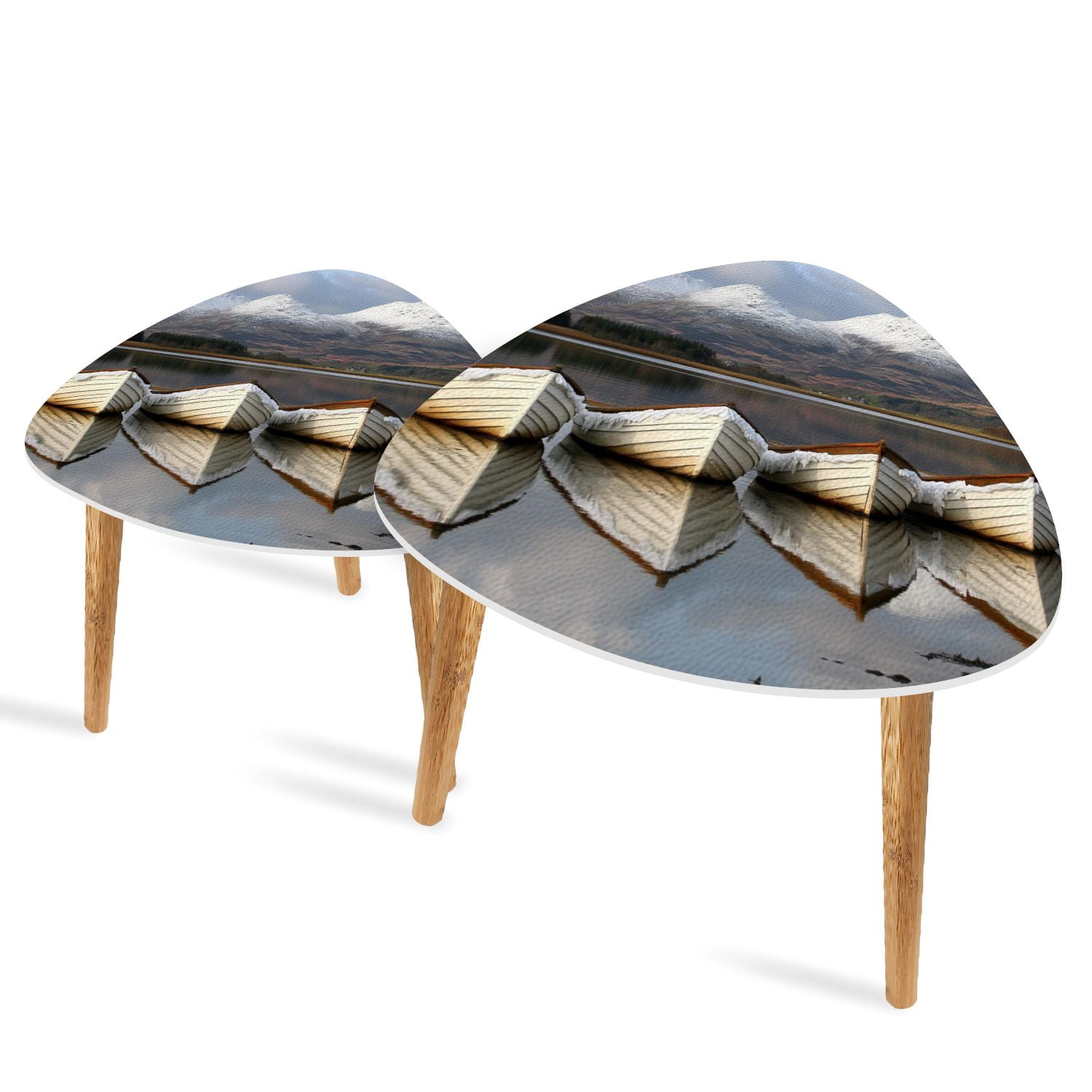 Set of 2 Triangle End Table White Natural Boat Mountains White Ruffled ...