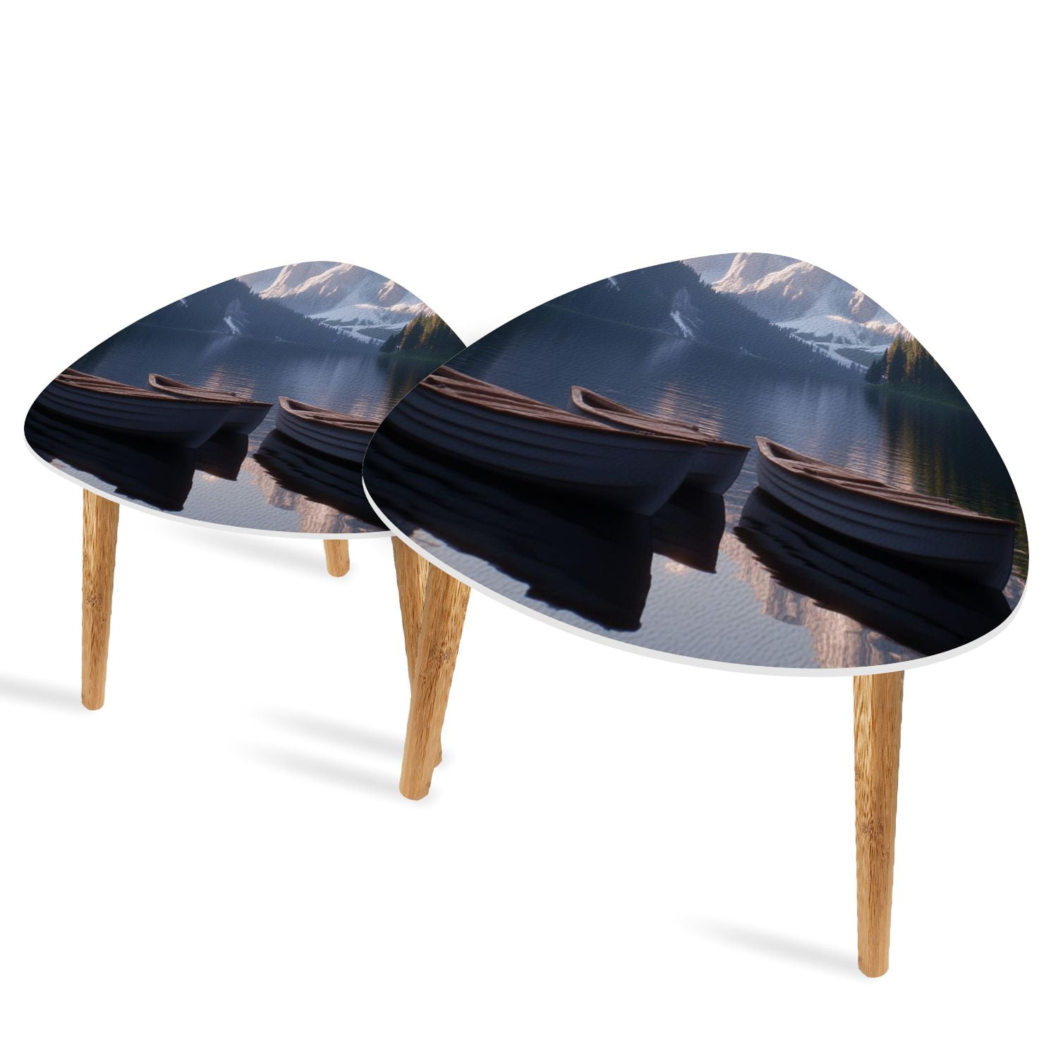 Set of 2 Triangle End Table White Natural Boat Mountains White Ruffled ...