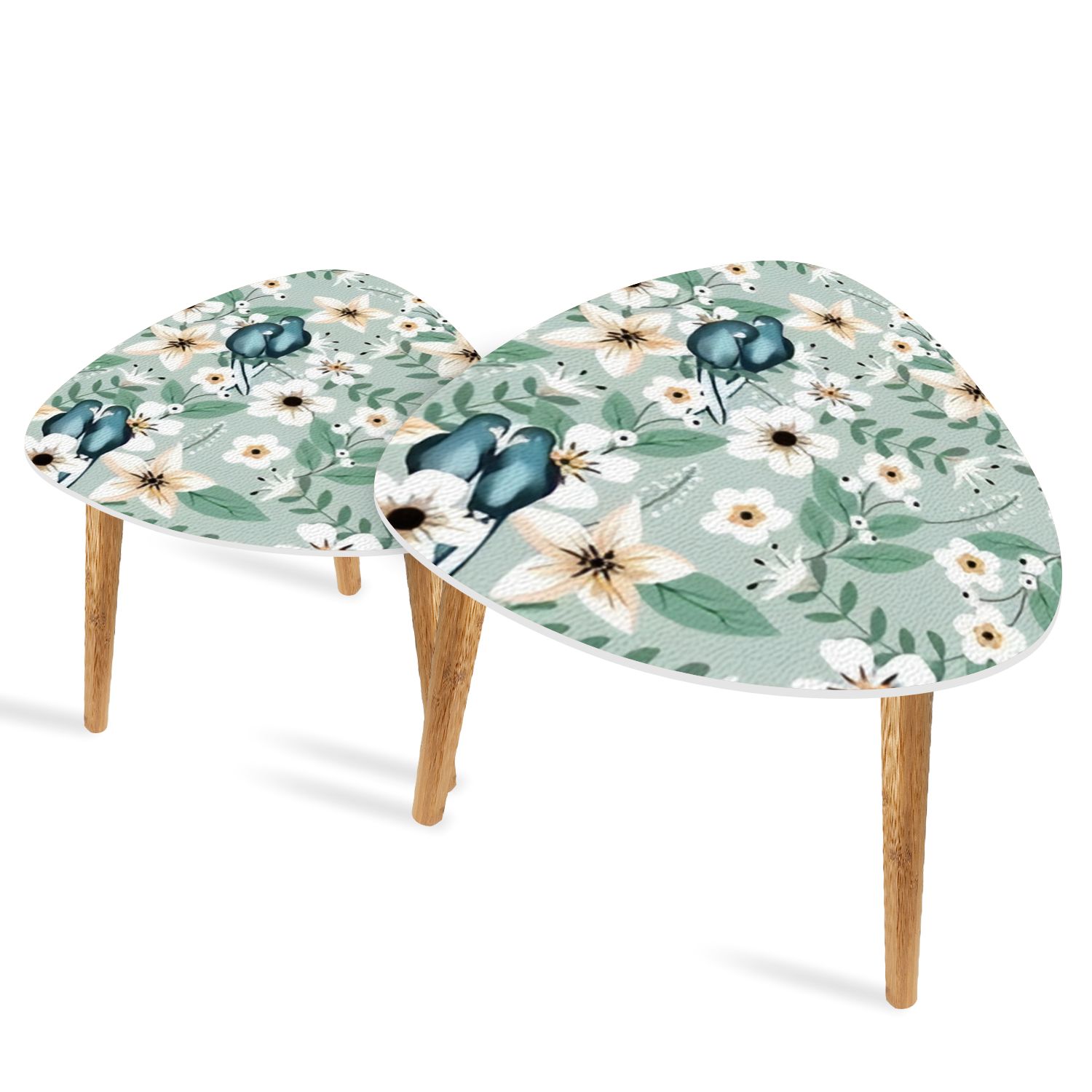 Set of 2 Triangle End Table White flower couple bird seamless pattern ...