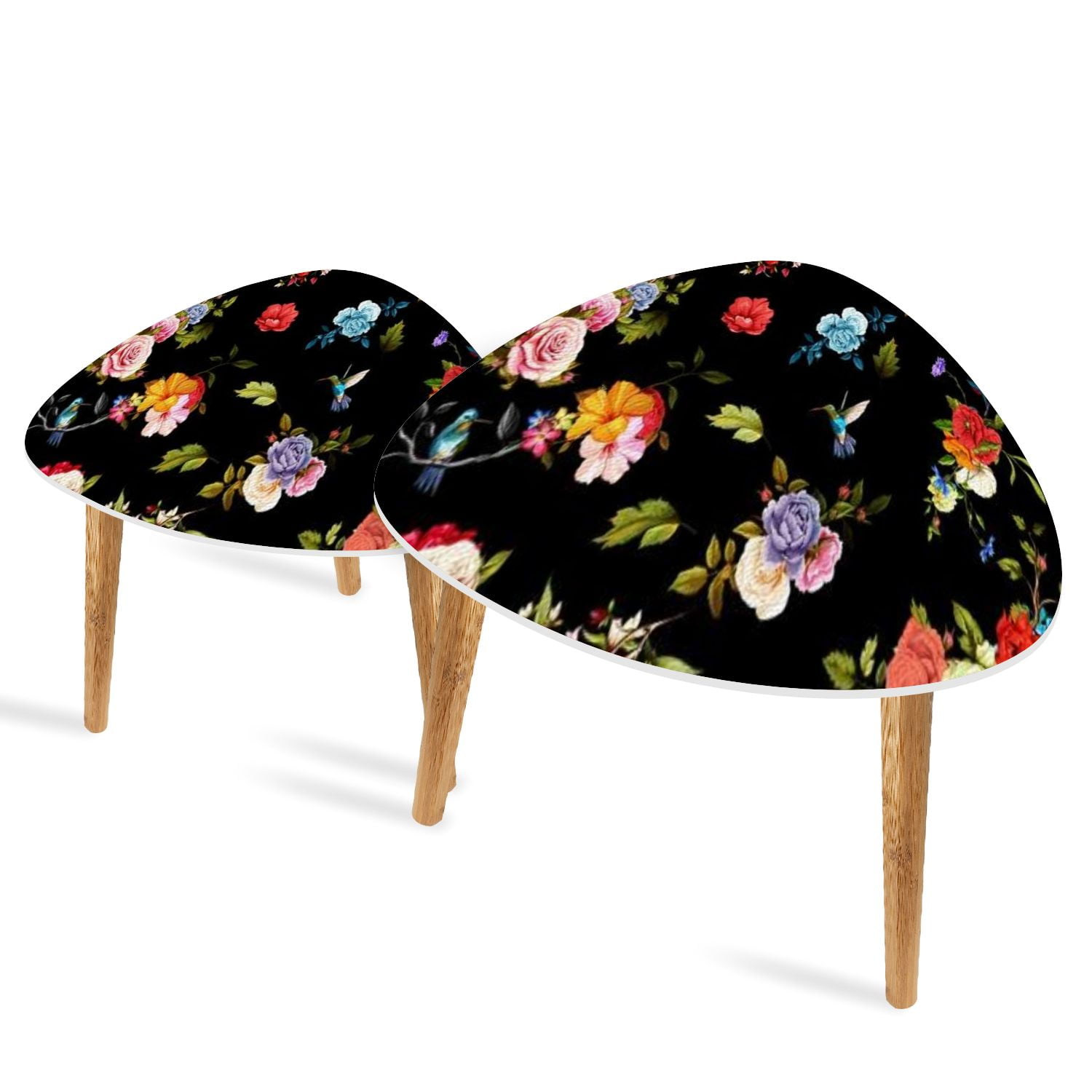 Set of 2 Triangle End Table Wide vintage seamless pattern Rose peony ...