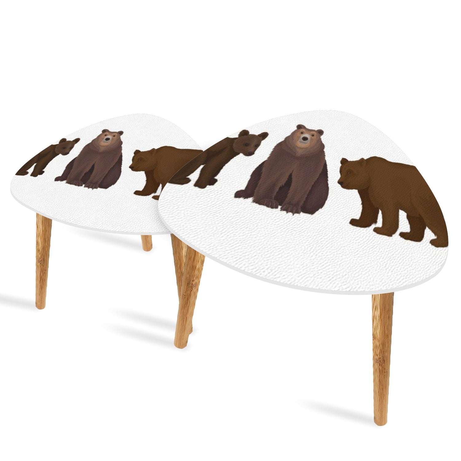 Set of 2 Triangle End Table Wild Brown Bear as Forest Habitant Set Set ...