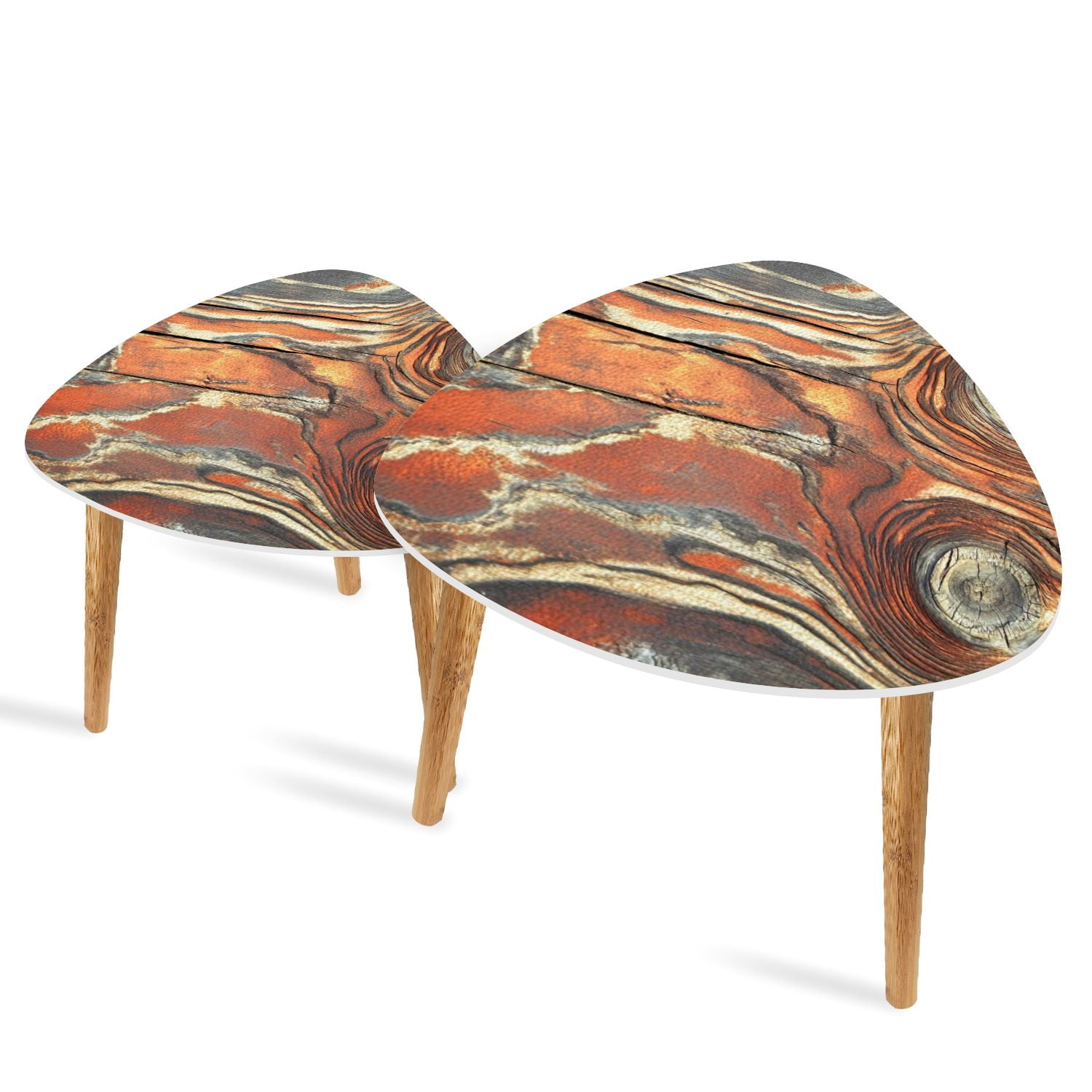 Set of 2 Triangle End Table Wood Grain Brown Wooden Look Wood Grain ...