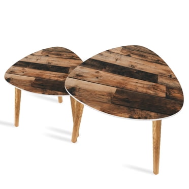 PAK HOME - Set of 3 Pine Wood Nesting End Tables with Wood Legs, Round ...